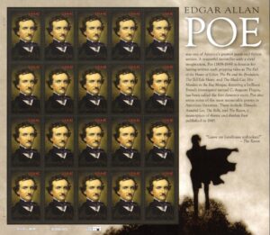 2009 edgar allan poe ~ poet author ~ #4377 pane of 20 x 42c us postage stamps