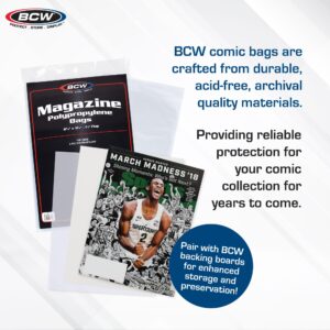 BCW Magazine Bags - 1 Pack of 100 | Acid-Free, Crystal Clear Polypropylene Sleeves for Archival-Quality Storage of Collectible Magazines | Protect and Showcase Your Valuable Comic Book Collection