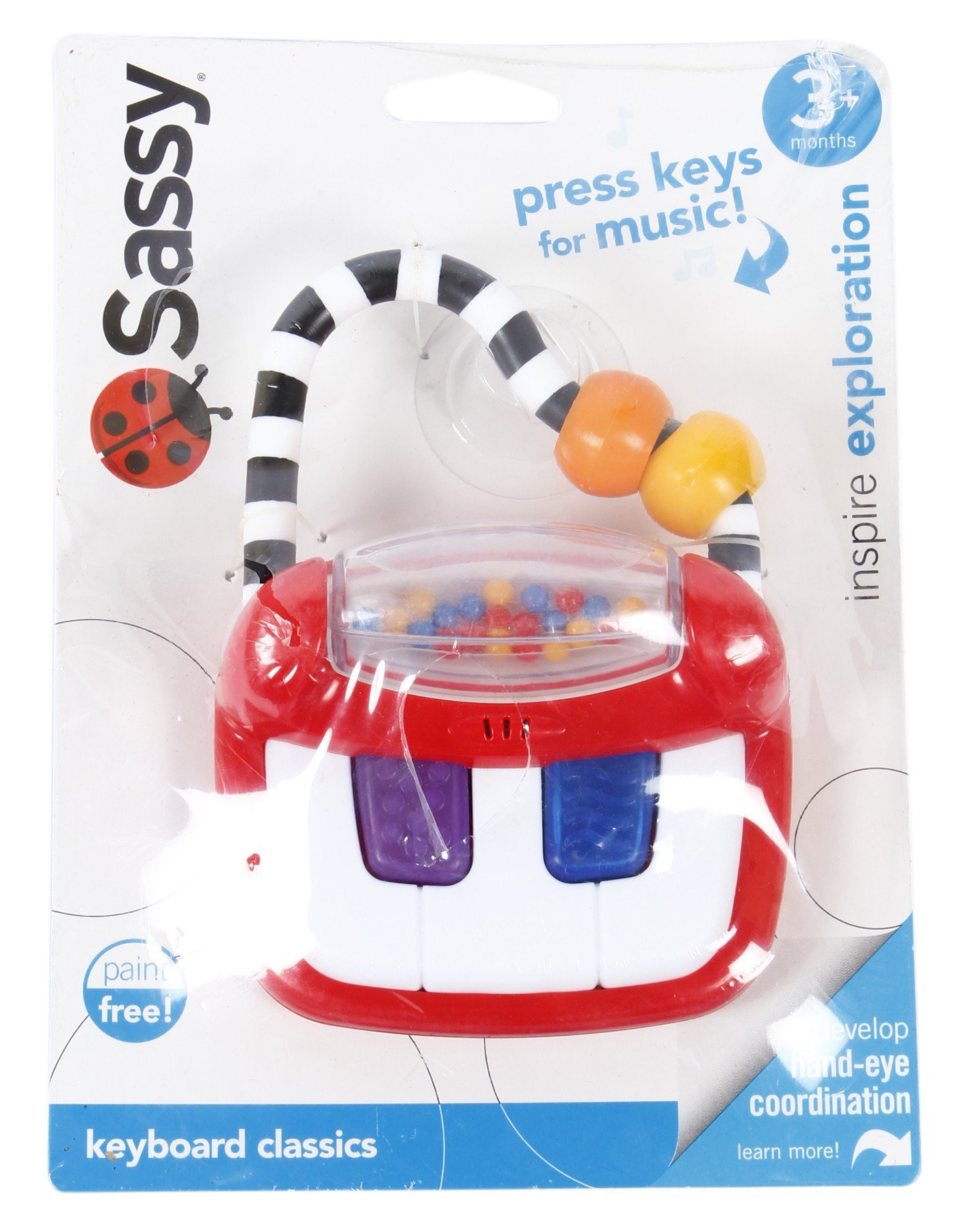 Sassy Keyboard Classics Developmental Toy – 3+ Months Baby-Sized Piano with a Handle for Music On The Go- Batteries Included