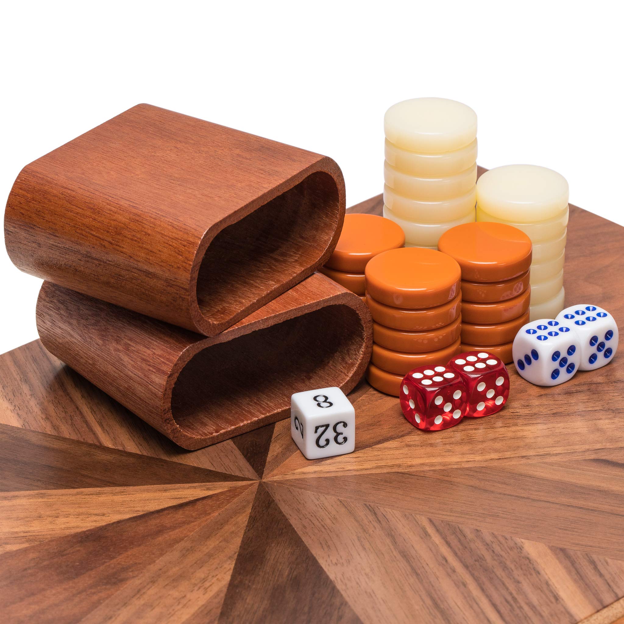 Yellow Mountain Imports Wooden Inlaid Backgammon Set, Cascadia - with Acrylic Playing Pieces & Wooden Dice Cups, 17-inch Board