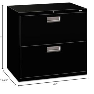 HON 600-Series Standard Lateral File with Lock, 2 Drawers, 28"H x 30"W x 19 1/4"D, Black