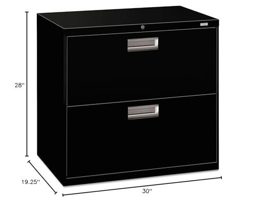 HON 600-Series Standard Lateral File with Lock, 2 Drawers, 28"H x 30"W x 19 1/4"D, Black