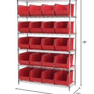 Akro-Mils 30260 AkroBins Plastic Storage Bins, Space-Saving Stackable Bins, Garage Organization Bins, Closet, Classroom Organization, Craft Storage, 18-Inch x 11-Inch x 10-Inch, Red, 6-Pack