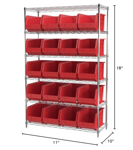 Akro-Mils 30260 AkroBins Plastic Storage Bins, Space-Saving Stackable Bins, Garage Organization Bins, Closet, Classroom Organization, Craft Storage, 18-Inch x 11-Inch x 10-Inch, Red, 6-Pack