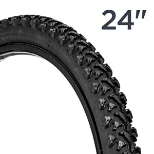 Schwinn Replacement Bike Tire, 24" x 1.95" Mountain Bike Tire, Wide & Blocky Knobs, Puncture Guard, Fits Internal Rim Widths 19mm-29mm, PSI Range 35 to 65