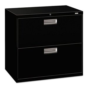 hon 600-series standard lateral file with lock, 2 drawers, 28"h x 30"w x 19 1/4"d, black