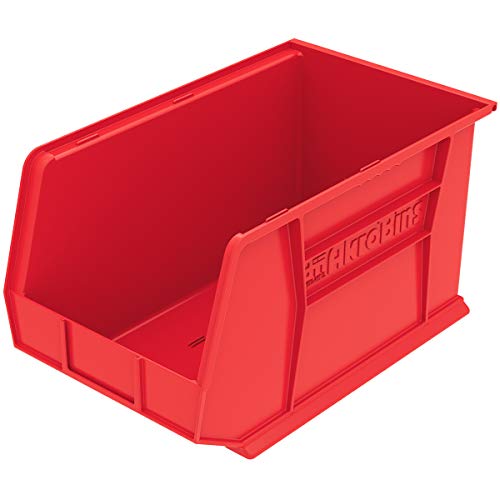 Akro-Mils 30260 AkroBins Plastic Storage Bins, Space-Saving Stackable Bins, Garage Organization Bins, Closet, Classroom Organization, Craft Storage, 18-Inch x 11-Inch x 10-Inch, Red, 6-Pack