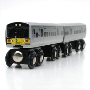 munipals wooden train long island railroad 2 car set