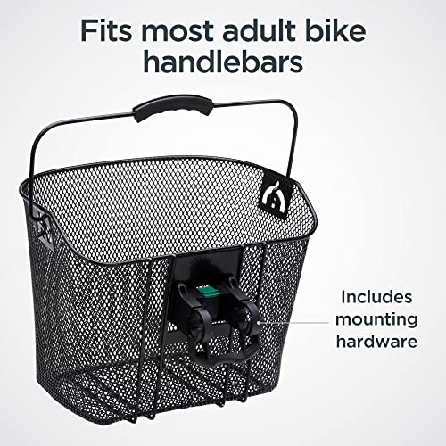 Schwinn Quick Release Wire Basket, Easy Assembly Fits Most Adult Bike Handlebars, Weather Resistant, Durable, With Top Folding Handle, Mounting Hardware Included, Bicycle Accessories, Black.