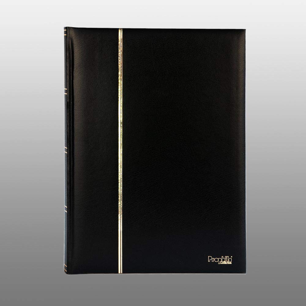 Prophila Stamp Album Stockbook 60 Black Sides, Leatherette Padded Black Cover