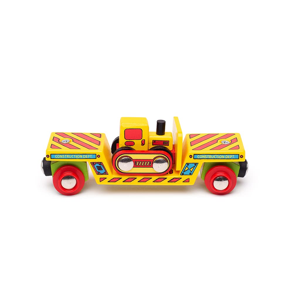 Bigjigs Rail Wooden Bulldozer Low Loader - Most Other Major Wooden Rail Brands are Compatible