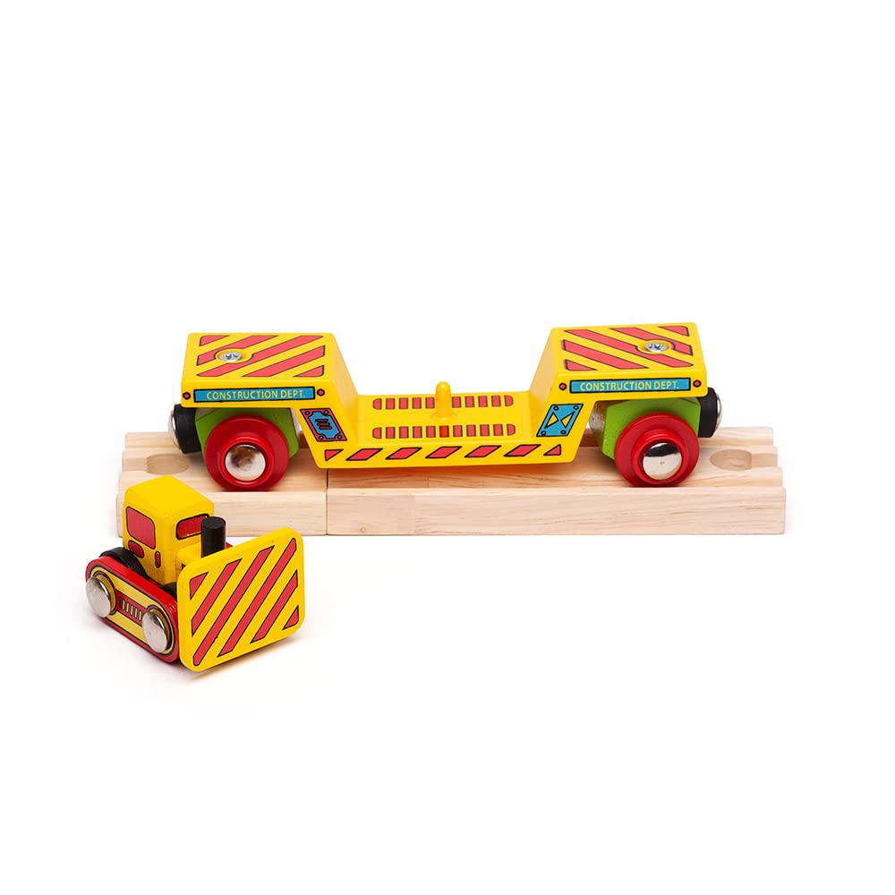 Bigjigs Rail Wooden Bulldozer Low Loader - Most Other Major Wooden Rail Brands are Compatible