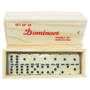 premium set of 28 double six dominoes with wood case, brown, 28 piece (12-2408)