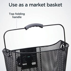 Schwinn Quick Release Wire Basket, Easy Assembly Fits Most Adult Bike Handlebars, Weather Resistant, Durable, With Top Folding Handle, Mounting Hardware Included, Bicycle Accessories, Black.