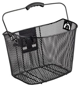 schwinn quick release wire basket, easy assembly fits most adult bike handlebars, weather resistant, durable, with top folding handle, mounting hardware included, bicycle accessories, black.