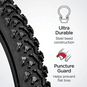 Schwinn Replacement Bike Tire, 24" x 1.95" Mountain Bike Tire, Wide & Blocky Knobs, Puncture Guard, Fits Internal Rim Widths 19mm-29mm, PSI Range 35 to 65