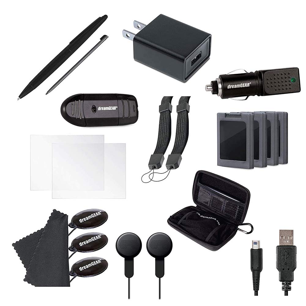 dreamGEAR 20-in-1 Essentials Kit: Compatible with Nintendo NEW 3DS XL, Carrying Case, 2 Screen Protectors, 4 Game Cases, Earbuds, 2 Stylus, SD Card Reader, Charge Cable, AC Adapter, Car Charger, More