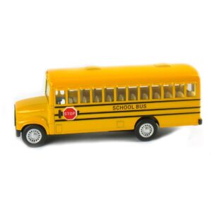 KiNSFUN Classic Long Nose School Bus 5" Die Cast Metal w/ Pull Back Action 12 Pack