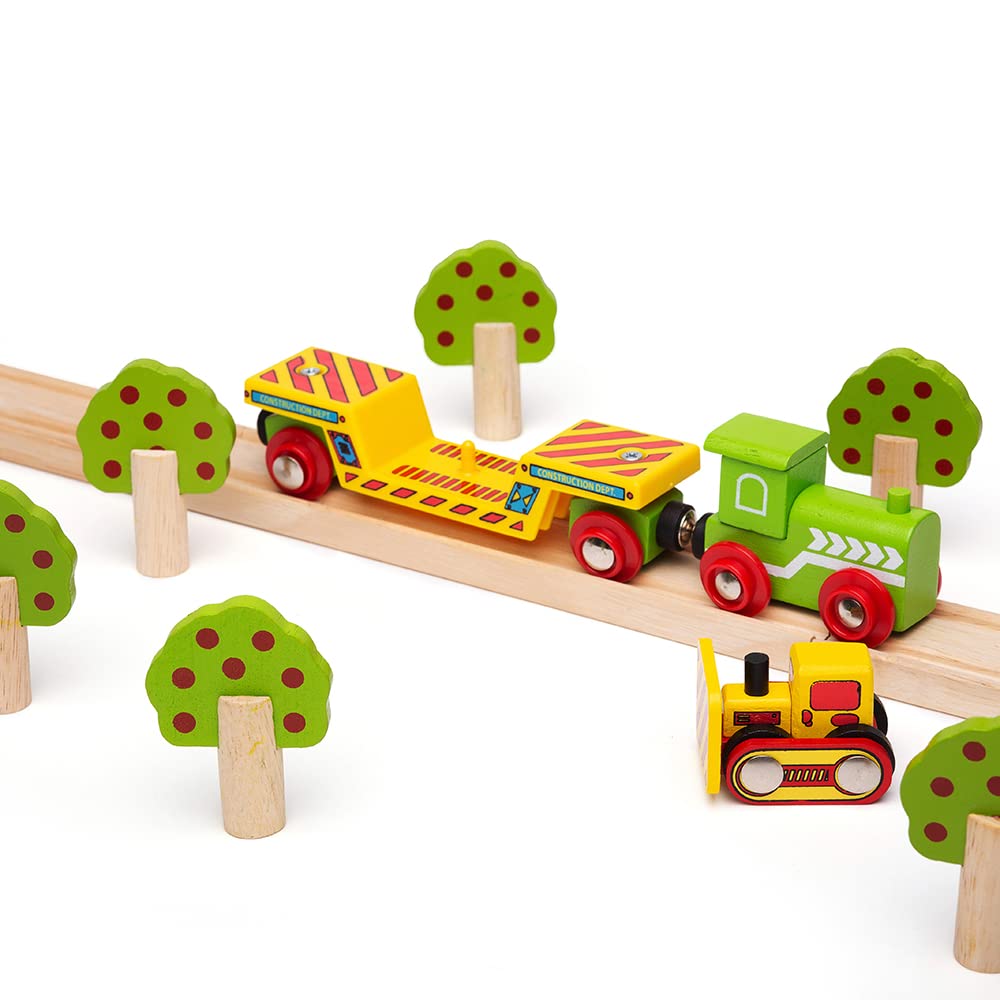 Bigjigs Rail Wooden Bulldozer Low Loader - Most Other Major Wooden Rail Brands are Compatible