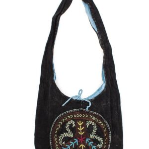 Original Collections Embroidered Peace Sign Stonewashed Cotton Crossbody Shoulder Handbag Large