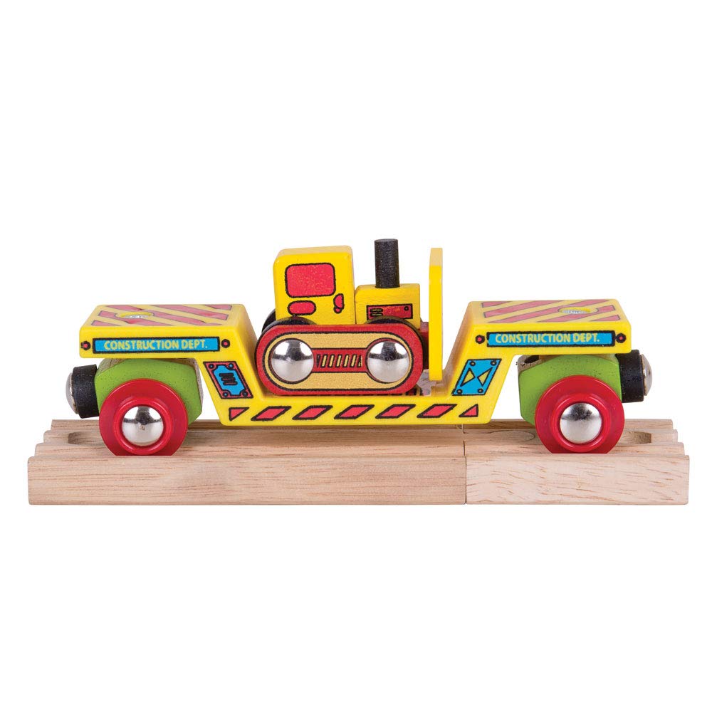 Bigjigs Rail Wooden Bulldozer Low Loader - Most Other Major Wooden Rail Brands are Compatible