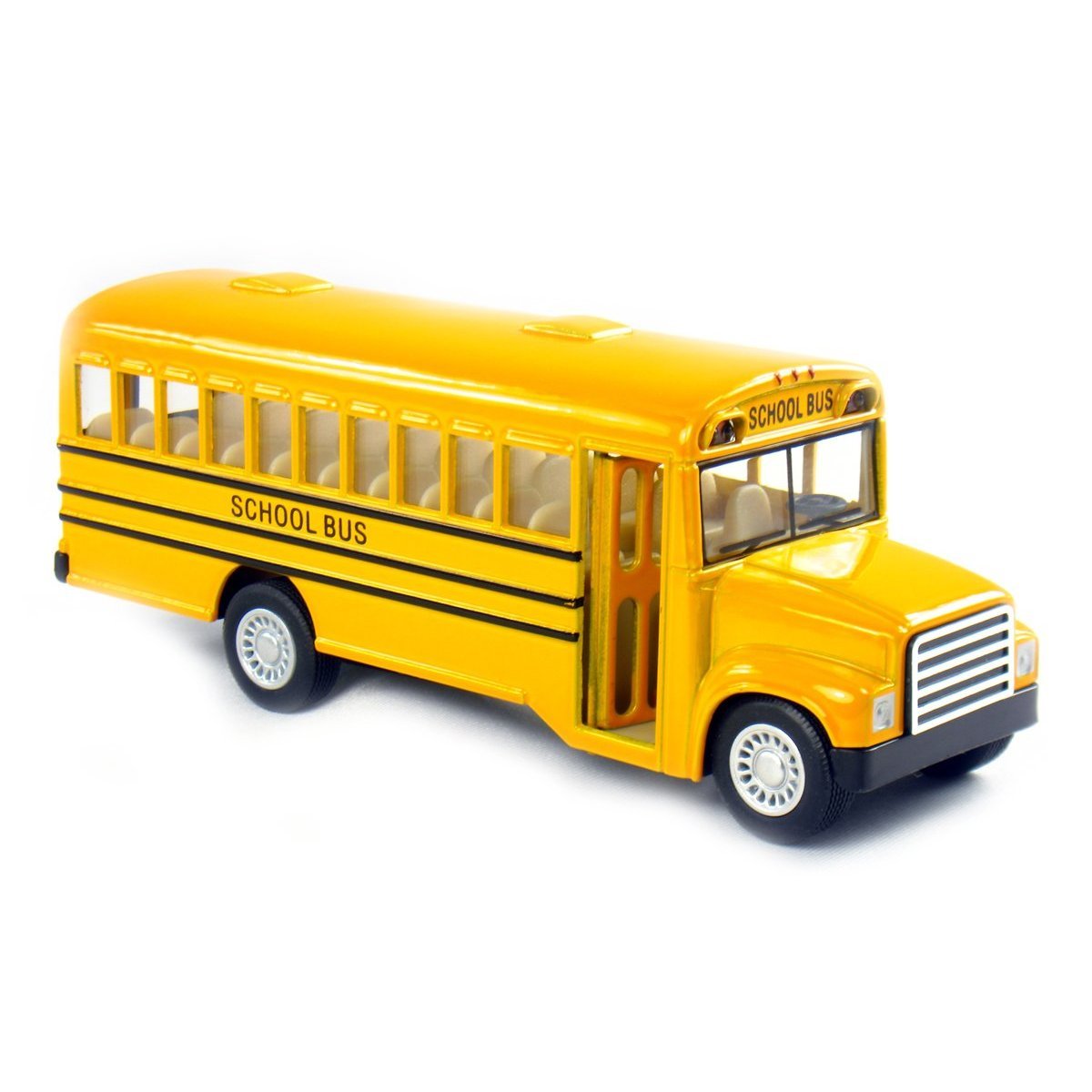 KiNSFUN Classic Long Nose School Bus 5" Die Cast Metal w/ Pull Back Action 12 Pack