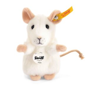 steiff usa white pilla mouse collectible plush, 4” x 2.75” x 2.25” – button in ear trademark symbol (56215)