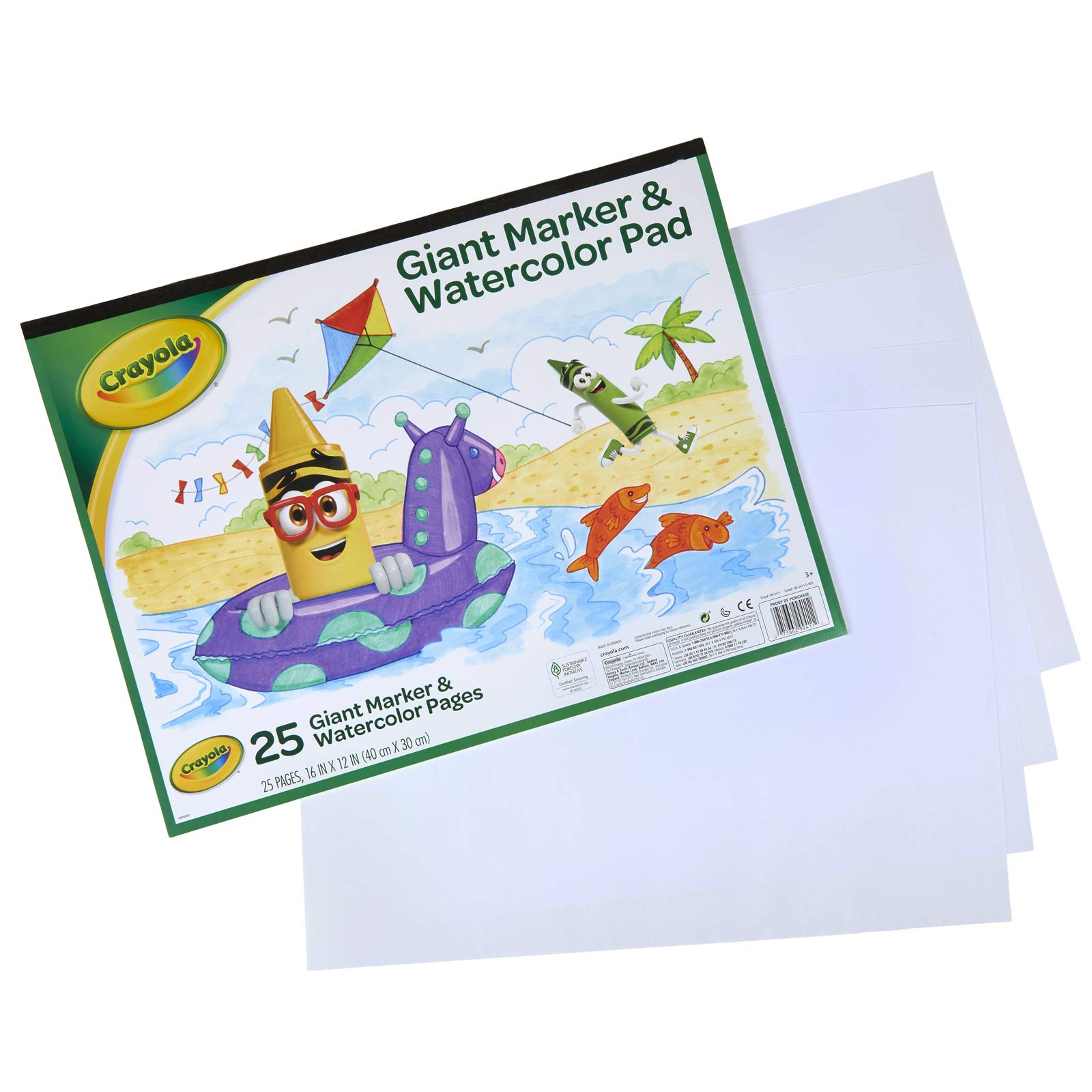 Crayola Giant Marker and Watercolor Pad, Kids Art Supplies, Gift , White includes 1 Pad (25 sheets)