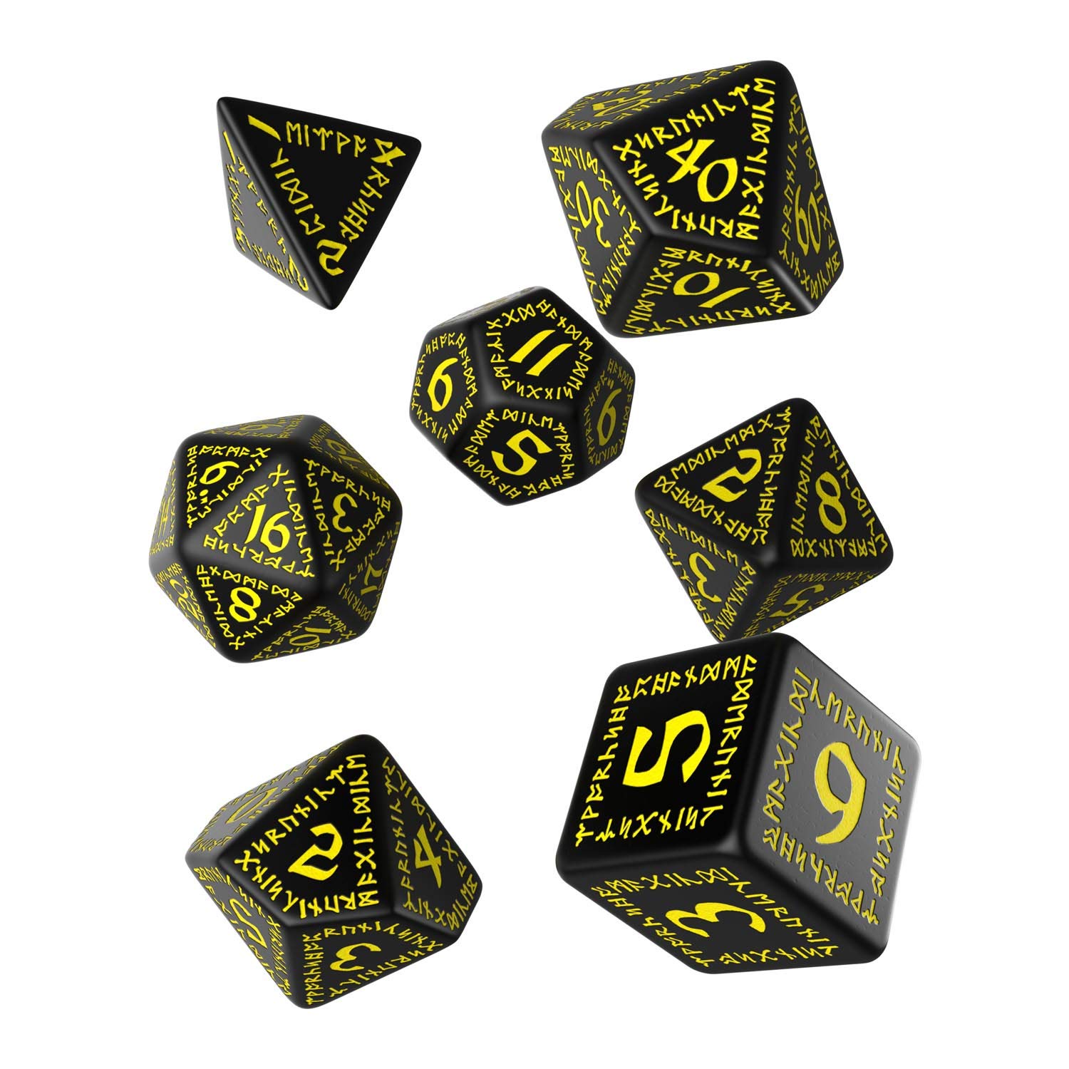 Q-Workshop Dragon Black & Yellow RPG Ornamented Dice Set 7 Polyhedral Pieces,QWORUN07