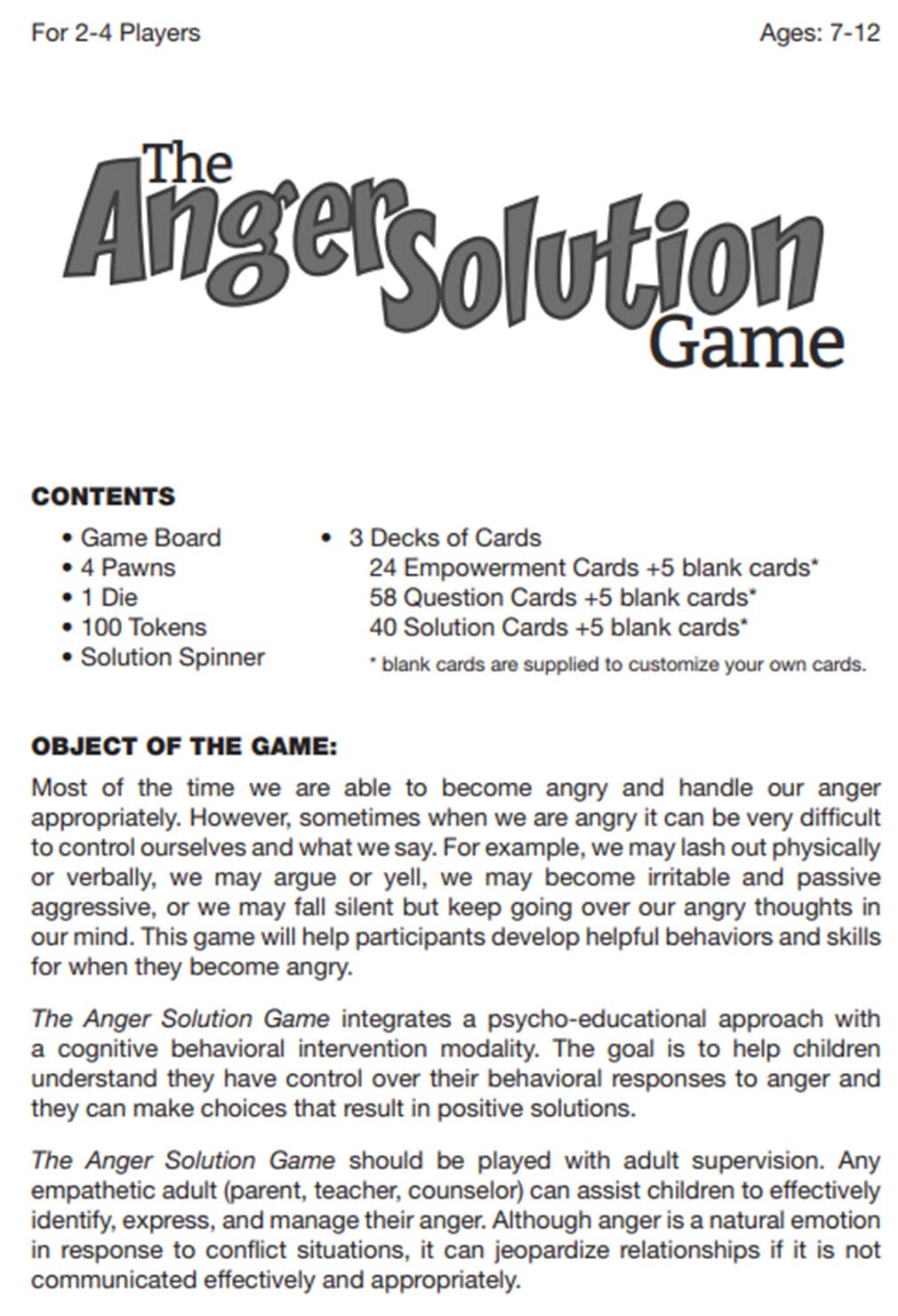 The Anger Solution Board Game