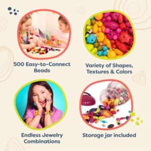 B. toys – Pop Arty! 500 Pcs- Jewlery Making Kit- Creative Pop Snap Bead Set for Kids –DIY Craft Jewelry Making Kit –Necklaces, Rings, Bracelets – 4 Years +