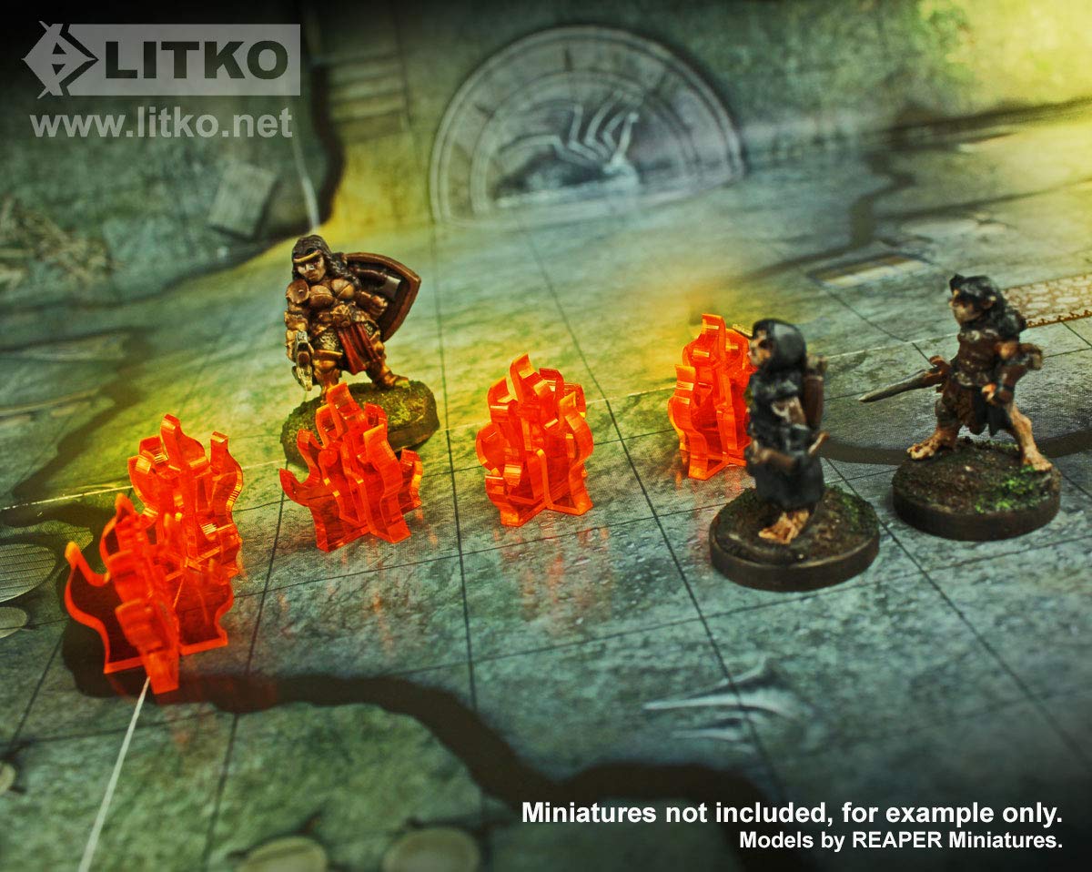 LITKO Flame Marker | Fire Spell Effect Indicator | Plasma | Toxic | Inferno | Blast | Compatible with Dungeons & Dragons, Pathfinder & Tabletop Wargames (Fluorescent Amber, Medium)