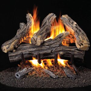 procom wan18n-2 natural gas vented fireplace logs set with match light, 45000 btu, heats up to 1650 sq. ft, realistic painted, 18 inches