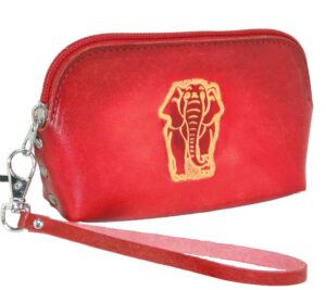 genuine leather elephant change purse, wallet, handmade red elephant coin purse