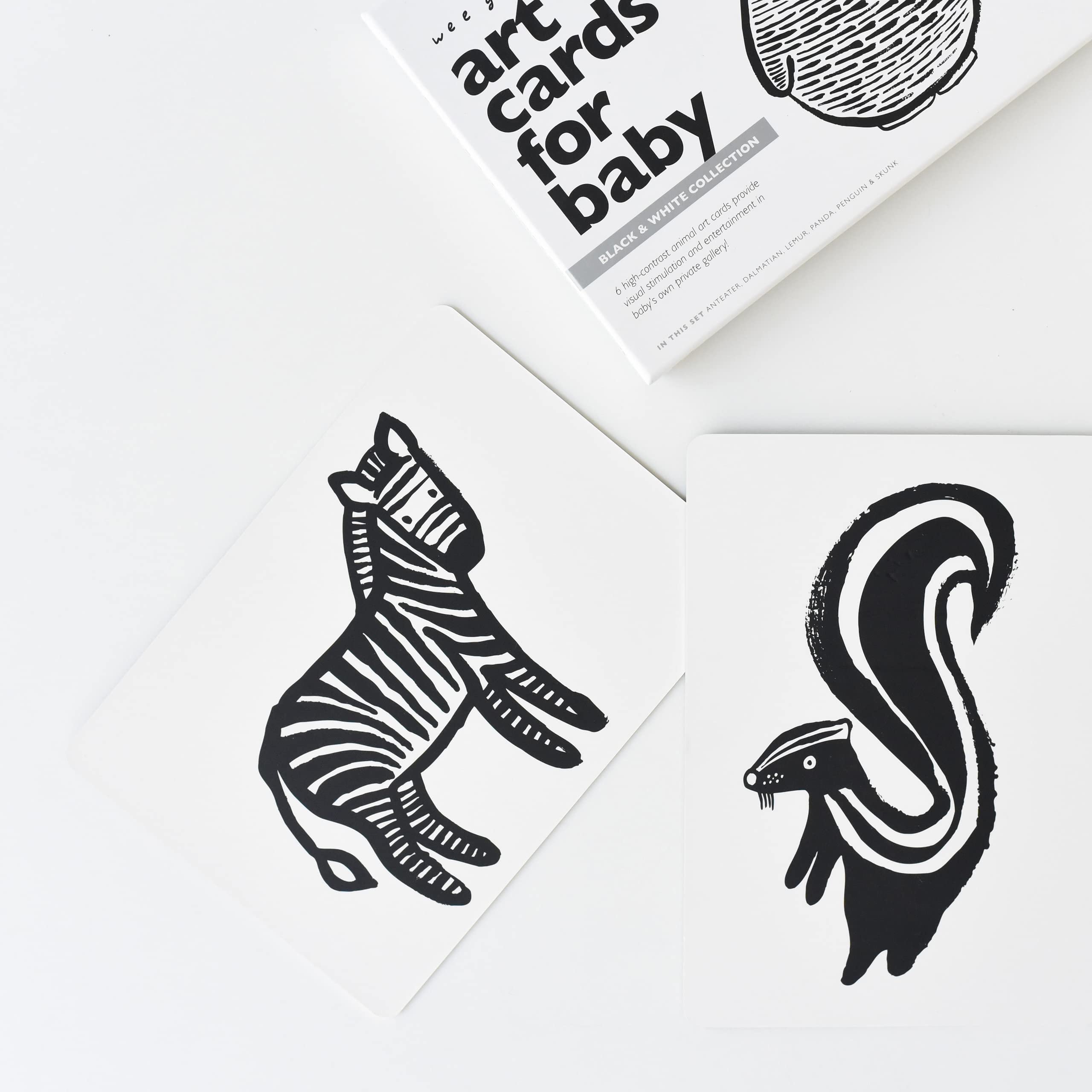 Wee Gallery Black and White Art Flash Cards for Babies, High Contrast Educational Animal Picture Cards, Baby Visual Stimulation, Brain and Memory Development in Infants and Toddlers - B&W Animals