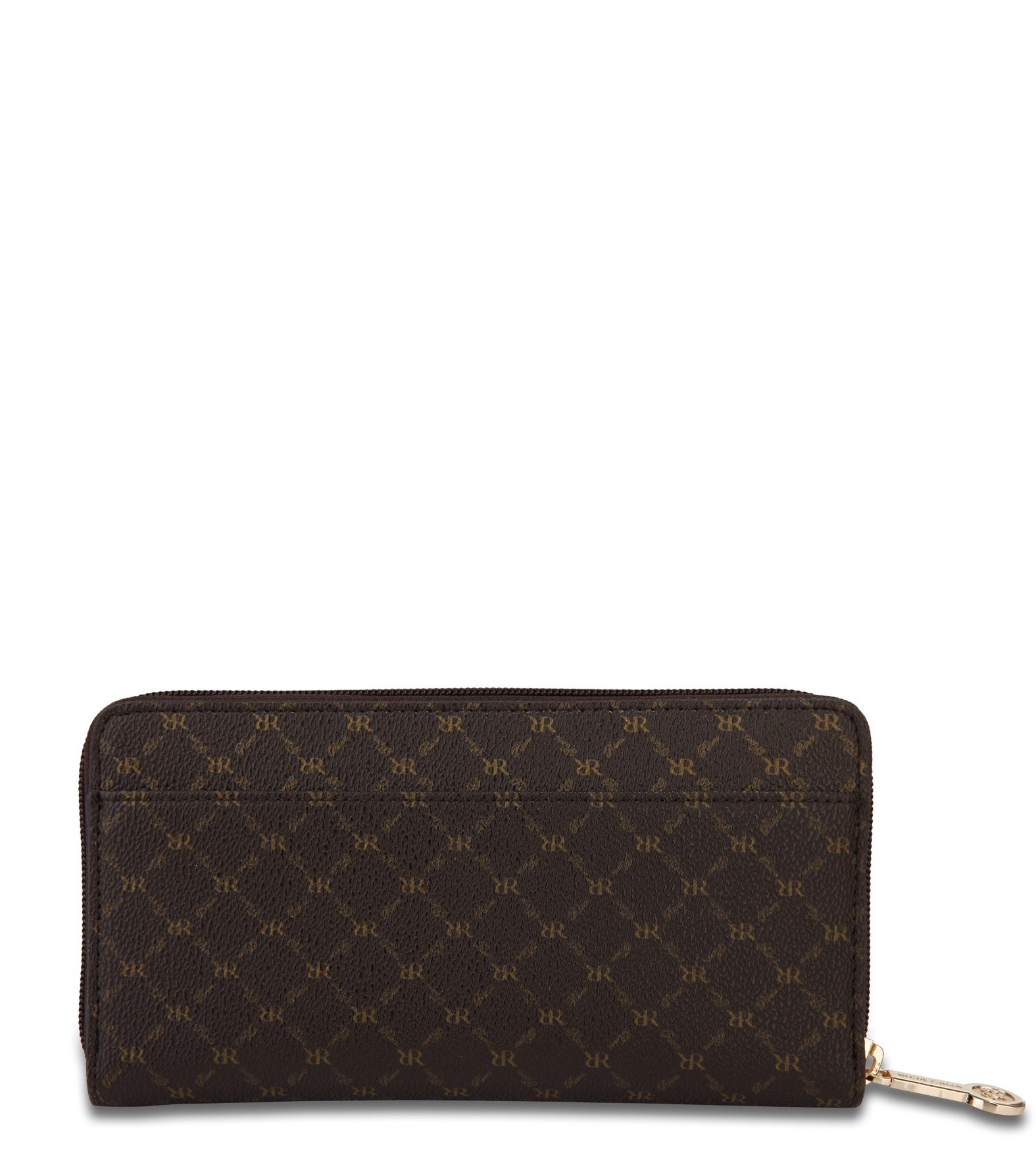 Signature Button Zip Wallet in Brown