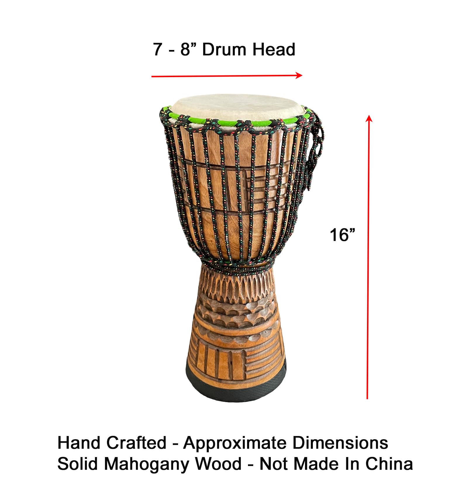 Djembe Drum Bongo Congo African Wood Drum Hand Carved Painted Percussion Drum Adults - Professional Quality 16" High