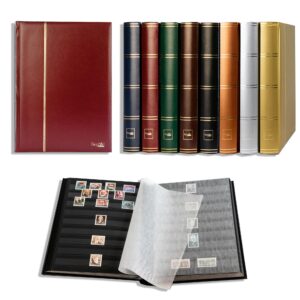 prophila stamp album stockbook 60 black sides, leatherette padded red cover