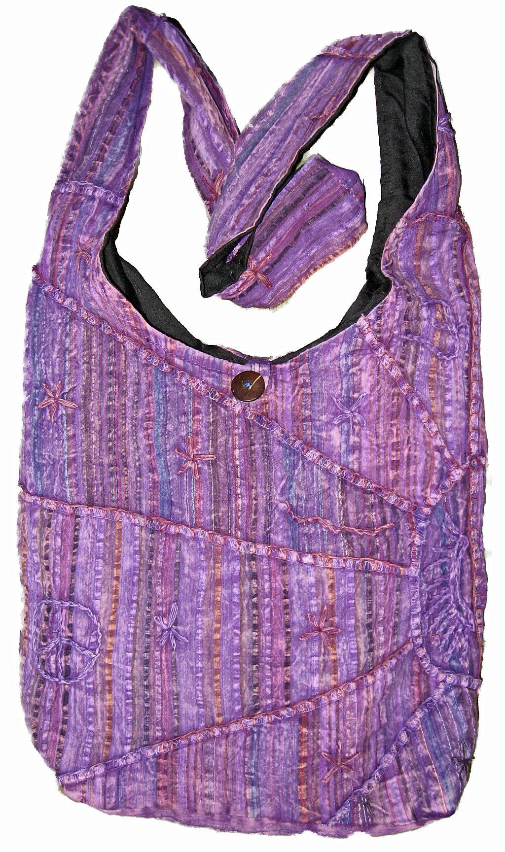 Hand Embroidered Peace and Sunrise Boho Crossbody Hippie Handbag - Unique, Ethical, and Vibrant for the Free-Spirited Soul (Purple)