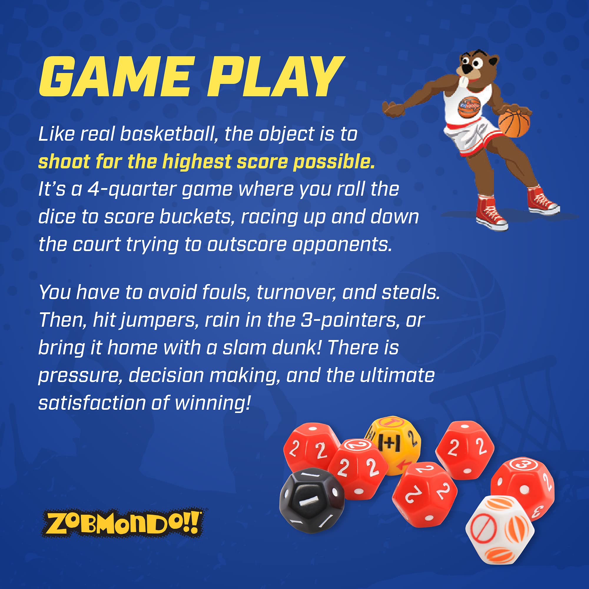 Zobmondo!! GoHoops Basketball Dice Game | for Basketball Fans, Families and Kids | Play at Home or for Travel