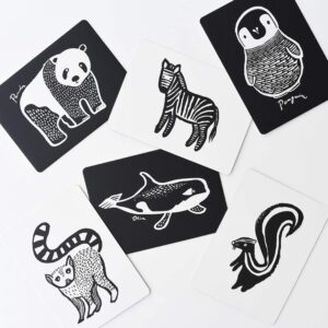 Wee Gallery Black and White Art Flash Cards for Babies, High Contrast Educational Animal Picture Cards, Baby Visual Stimulation, Brain and Memory Development in Infants and Toddlers - B&W Animals