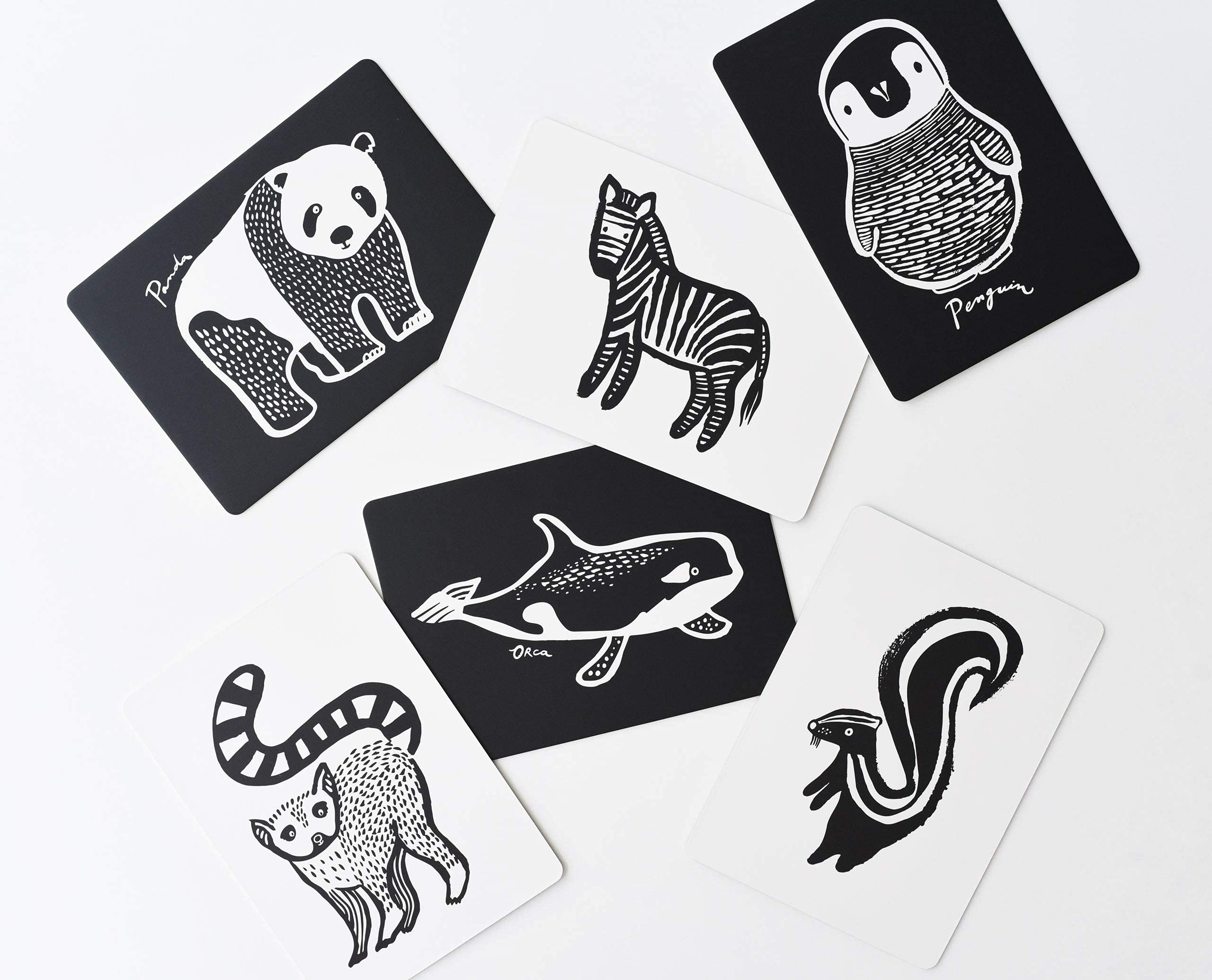 Wee Gallery Black and White Art Flash Cards for Babies, High Contrast Educational Animal Picture Cards, Baby Visual Stimulation, Brain and Memory Development in Infants and Toddlers - B&W Animals