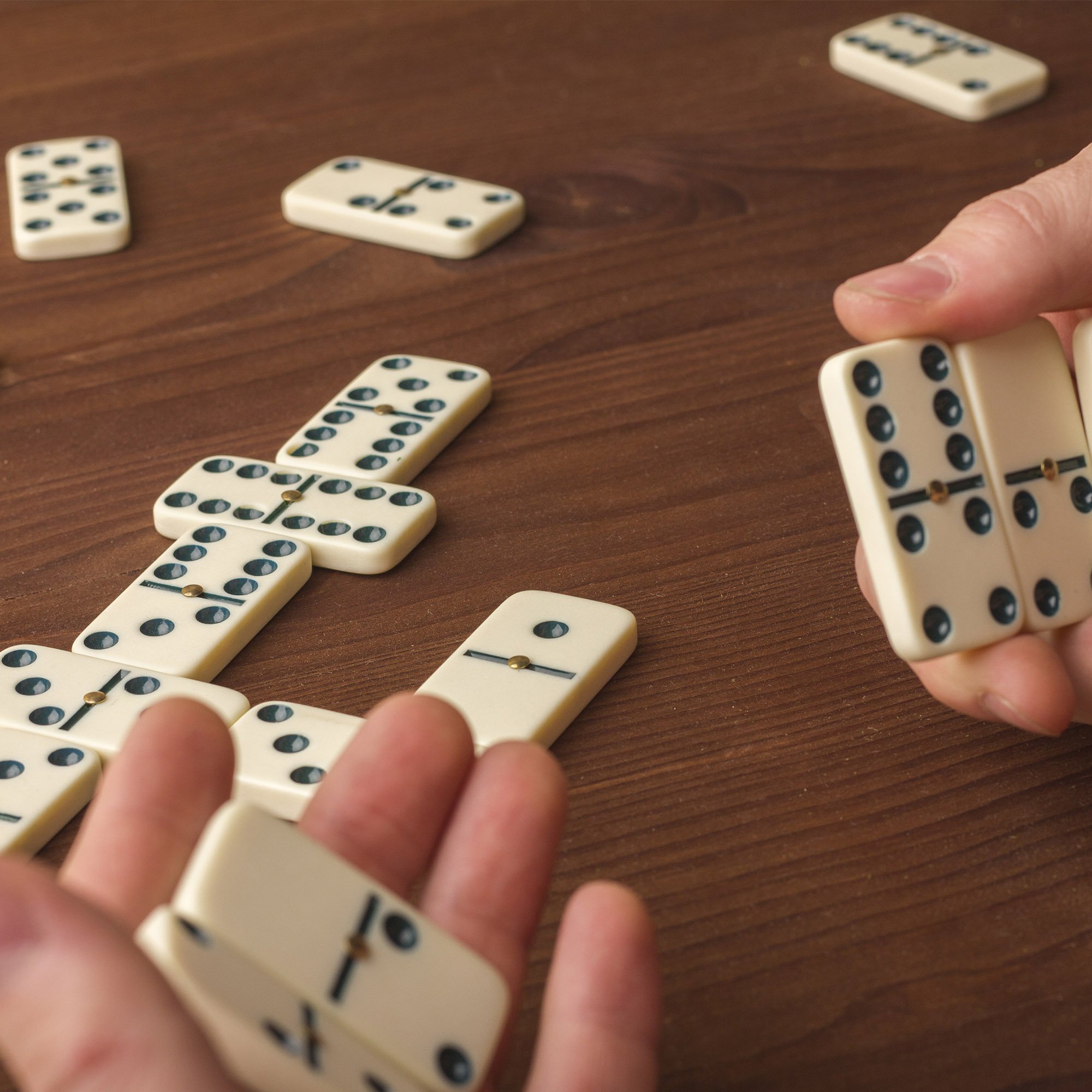 Premium Set of 28 Double Six Dominoes with Wood Case, Brown, 28 Piece (12-2408)