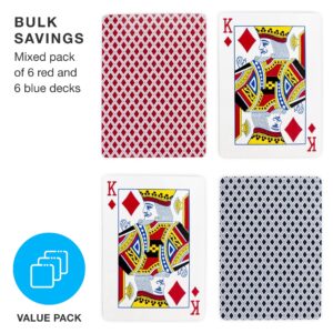 Brybelly 12 Decks of Playing Cards|Poker Wide Size (6 Red/6 Blue)|Plastic Coated Cards for Poker, Blackjack| Regular Index