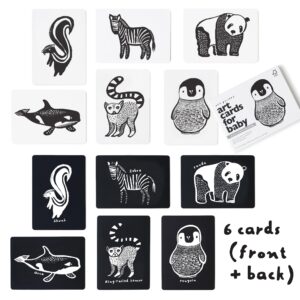 Wee Gallery Black and White Art Flash Cards for Babies, High Contrast Educational Animal Picture Cards, Baby Visual Stimulation, Brain and Memory Development in Infants and Toddlers - B&W Animals