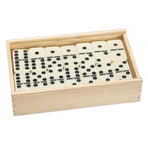 premium set of 55 double nine dominoes with wood case, brown