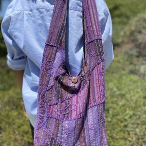 Hand Embroidered Peace and Sunrise Boho Crossbody Hippie Handbag - Unique, Ethical, and Vibrant for the Free-Spirited Soul (Purple)