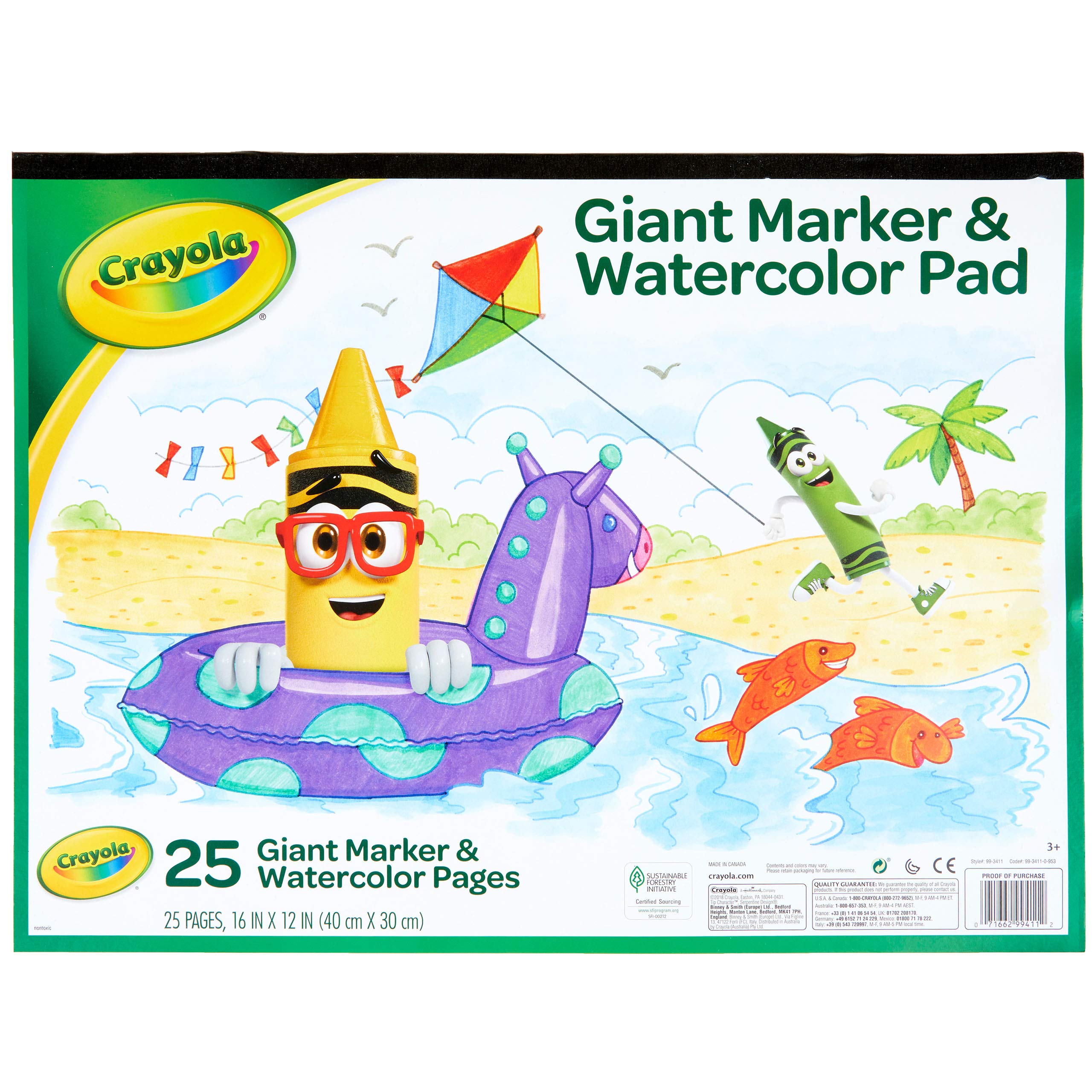 Crayola Giant Marker and Watercolor Pad, Kids Art Supplies, Gift , White includes 1 Pad (25 sheets)