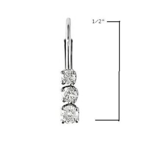 AGS Certified 10K White Gold Three Stone Diamond Leverback Earrings 1/4cttw