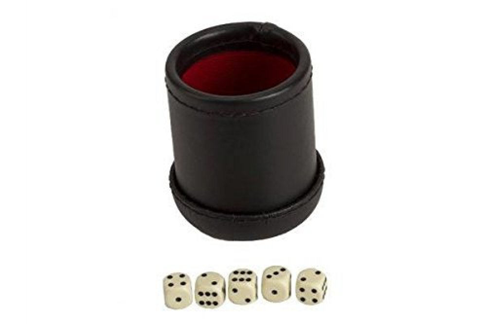 4" Deluxe Dice Cup with 5 Standard Dice, Black/Cream Color